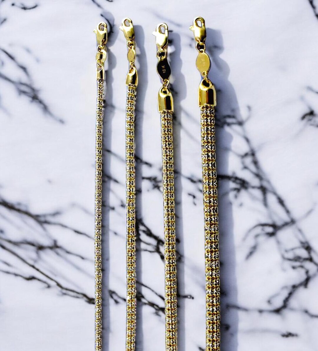 10k Gold SOLID Ice Link Chain Necklace Bracelet Real Gold Diamond Cut ...