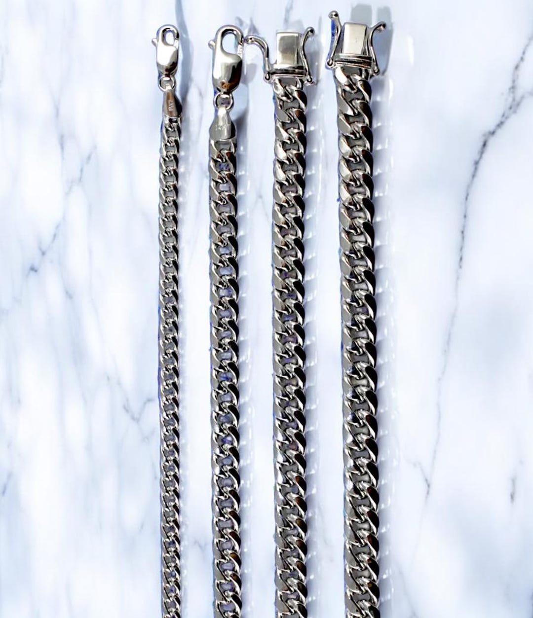 14k White Gold Miami Curb Cuban Chain Necklace Bracelet Real Gold Round Link Necklace 2.0MM-7 ...