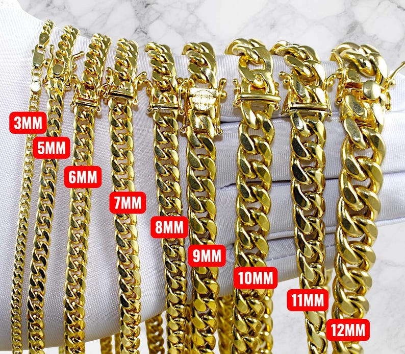 14K Gold Miami Cuban Chain Necklace Bracelet Real Gold Round Link ...