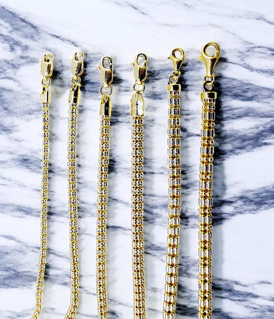 14k Gold SOLID Ice Link Chain Necklace Bracelet Real Gold Diamond Cut ...