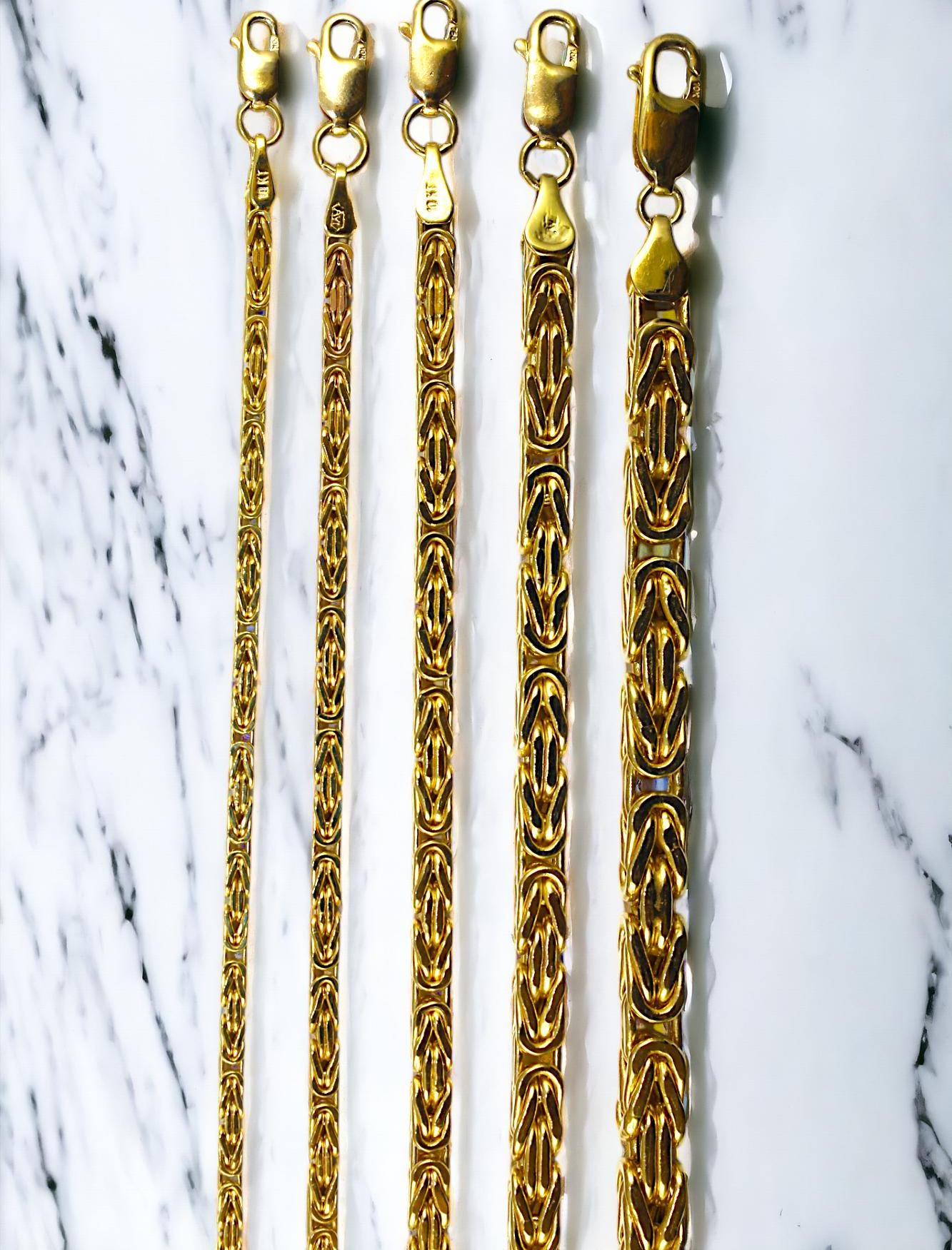 10k Gold Byzantine Box Chain Necklace Bracelet Real Gold 2MM-5MM 7"-30 ...