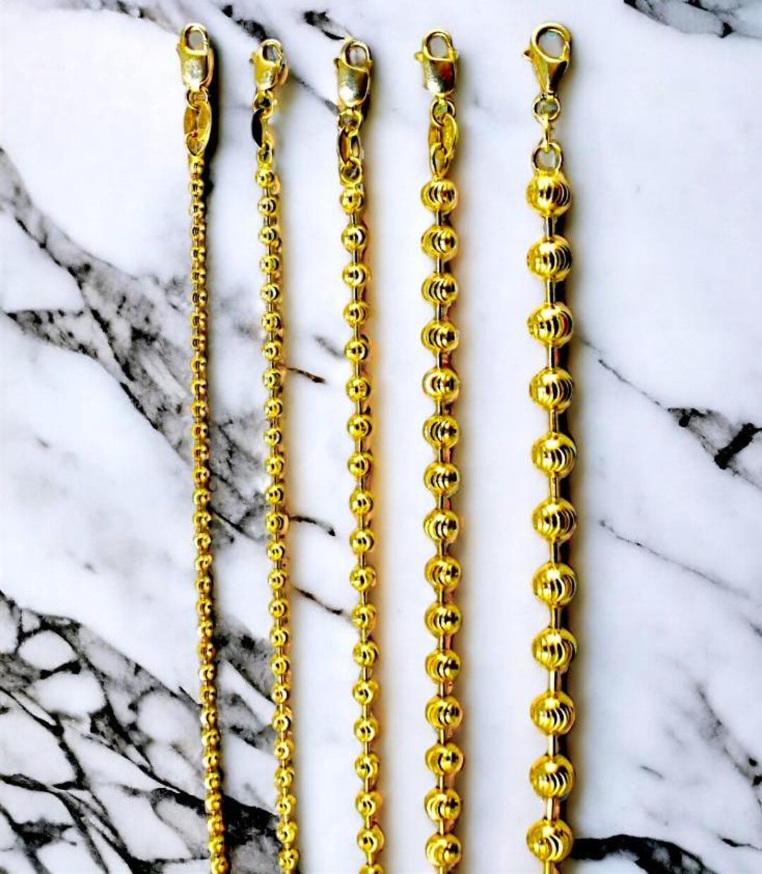 14k Gold SOLID Ball Bead Chain Necklace Bracelet Real Gold Diamond Cut ...