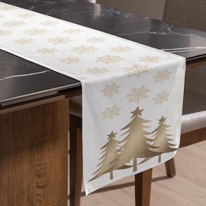 Minimalist Gold Christmas Tree Table Runner, Gold Snowflake Christmas ...