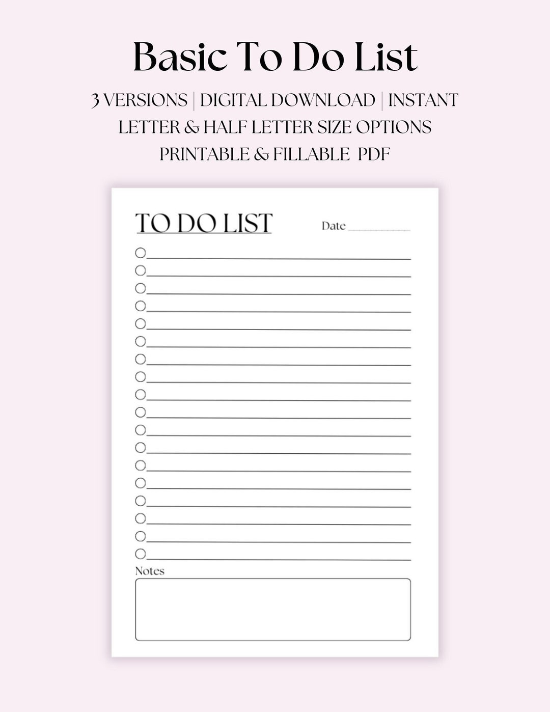 Basic to Do List, Daily Planner, Minimalist Daily/weekly to Do List ...