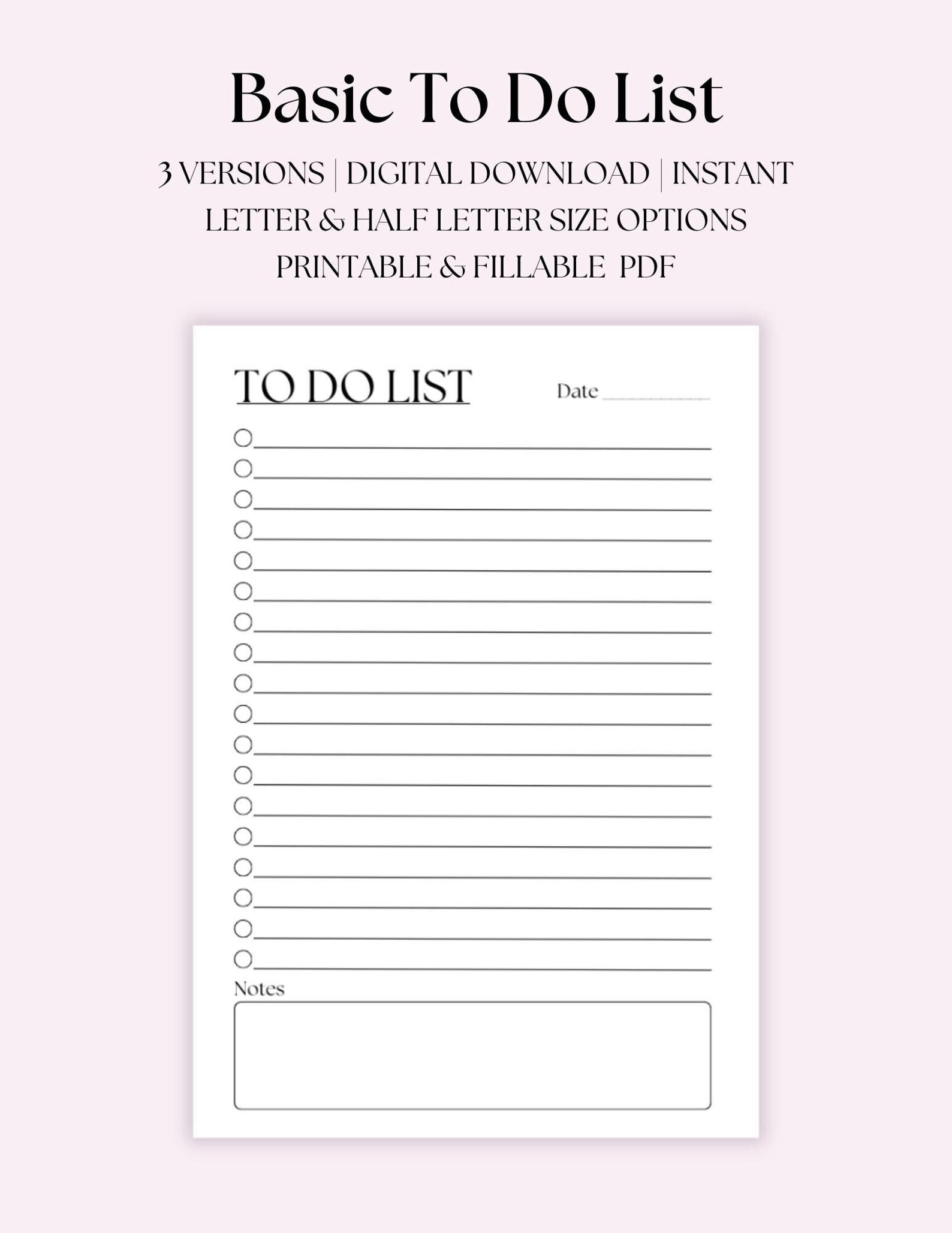 Basic to Do List, Daily Planner, Minimalist Daily/weekly to Do List ...