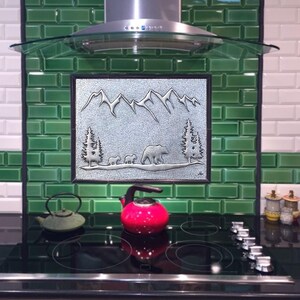 Handmade Copper Bear Nature Scene, Kitchen Stove Backsplash Tile ...