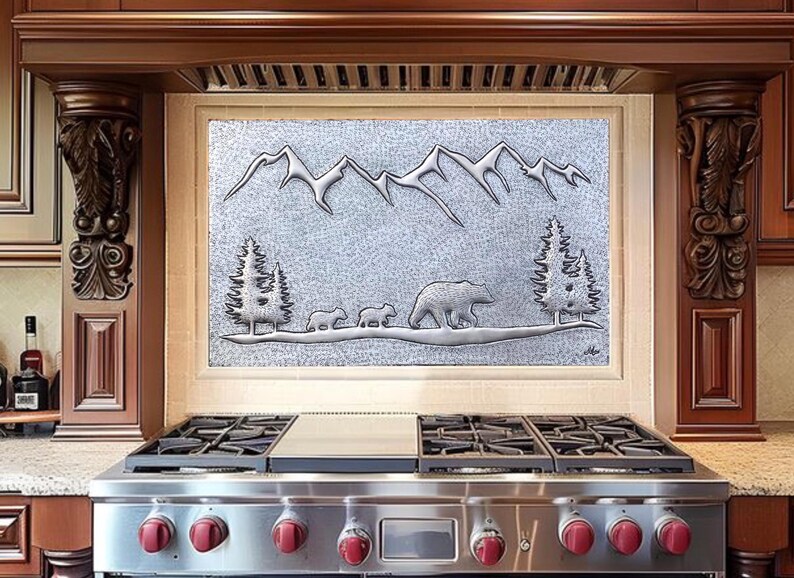 Handmade Copper Bear Nature Scene, Kitchen Stove Backsplash Tile ...