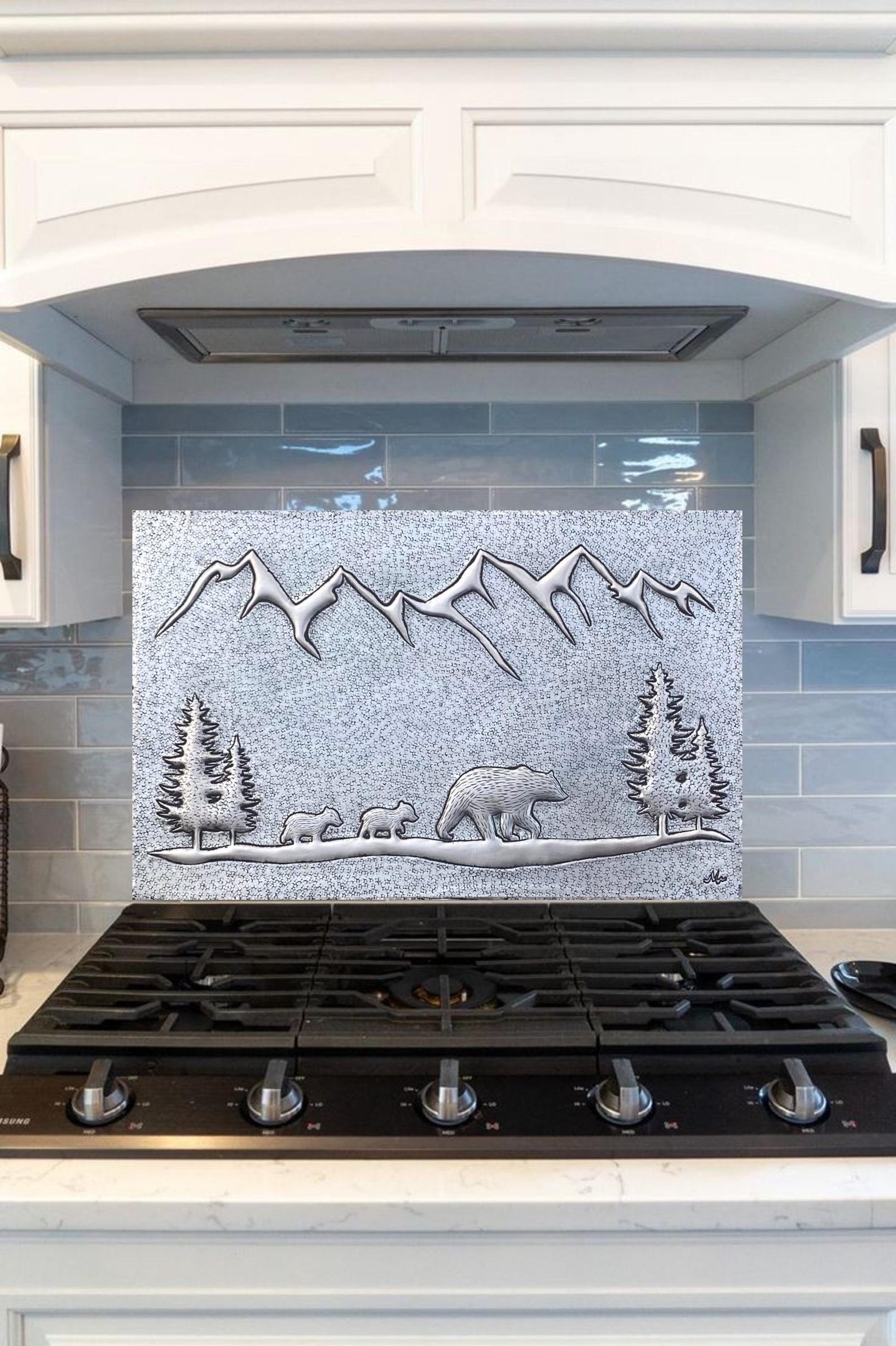 Handmade Copper Bear Nature Scene, Kitchen Stove Backsplash Tile ...