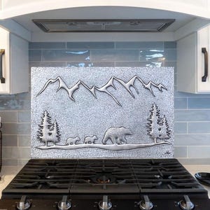 Handmade Copper Bear Nature Scene, Kitchen Stove Backsplash Tile ...