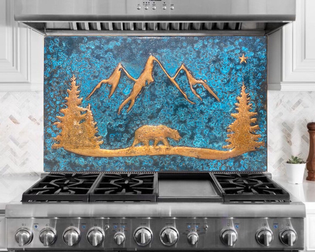 Bear in the Forest With a Mountain Scenery Behind, Kitchen Backsplash ...