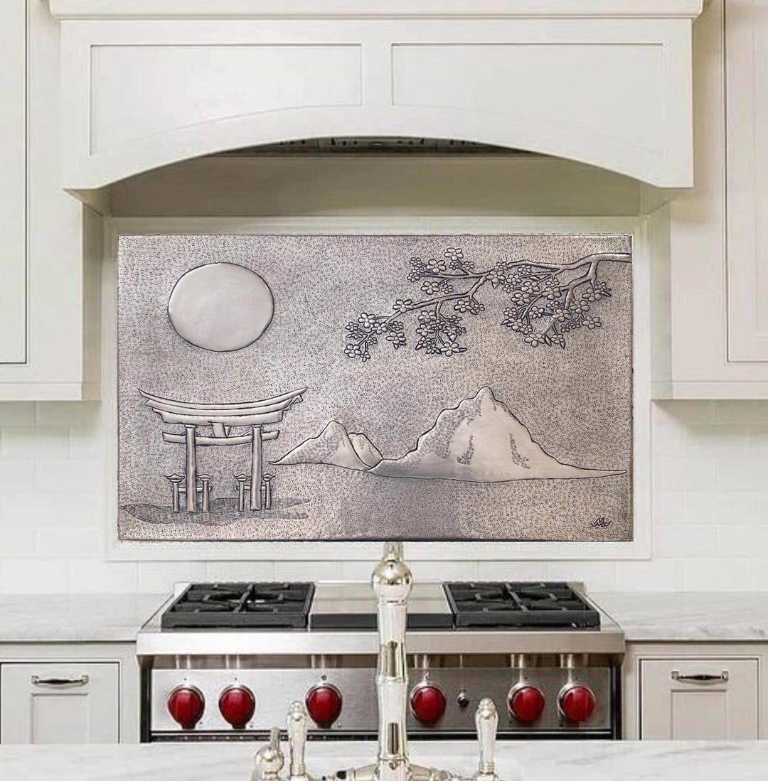 Handmade Copper Sakura Stove Backsplash Tile Mural, Torii Gate and ...