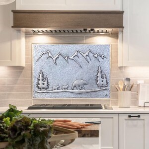 Handmade Copper Bear Nature Scene, Kitchen Stove Backsplash Tile ...