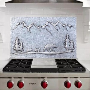 Handmade Copper Bear Nature Scene, Kitchen Stove Backsplash Tile ...