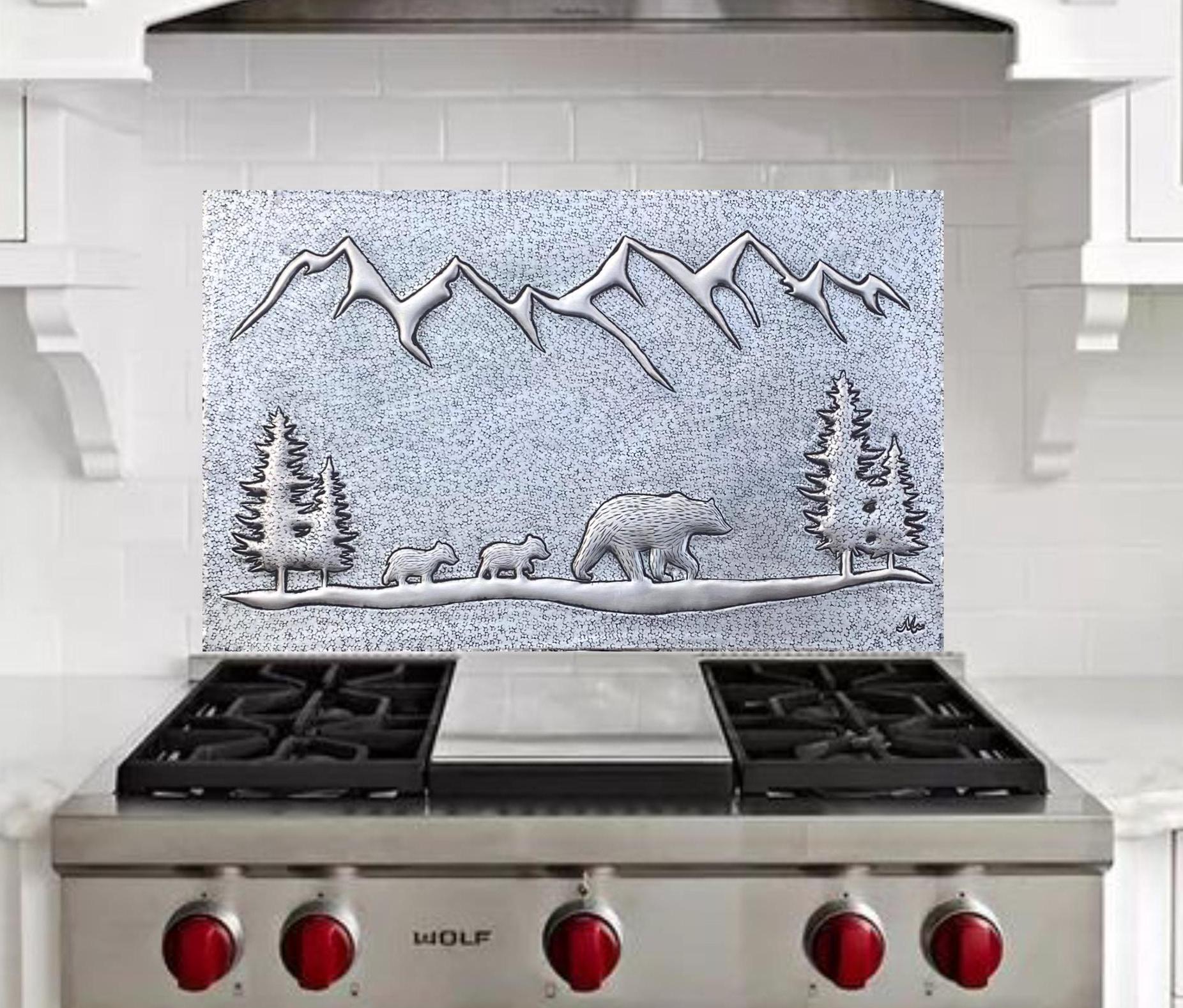 Handmade Copper Bear Nature Scene, Kitchen Stove Backsplash Tile ...
