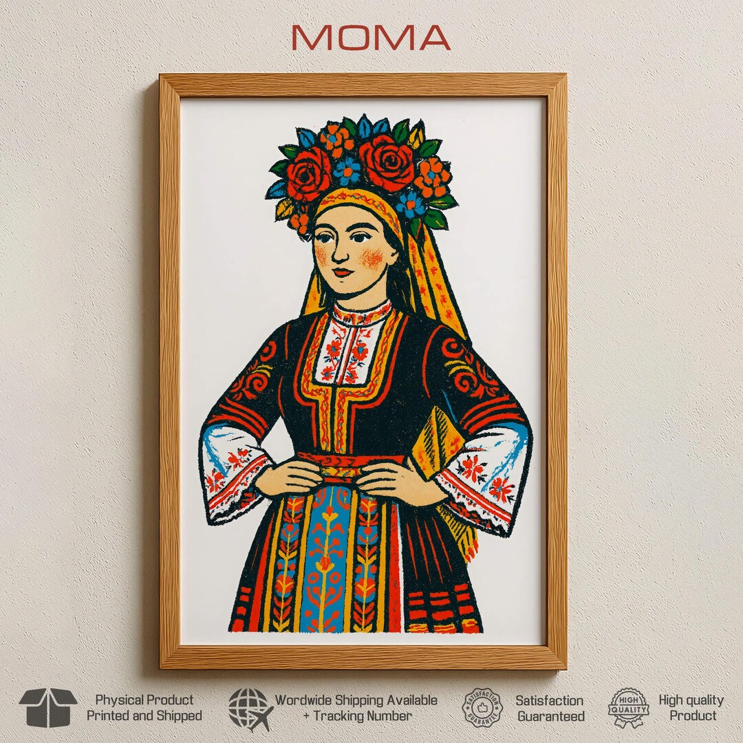 Bulgarian Moma Art Print – Folk Maiden in Traditional Dress, Slavic ...