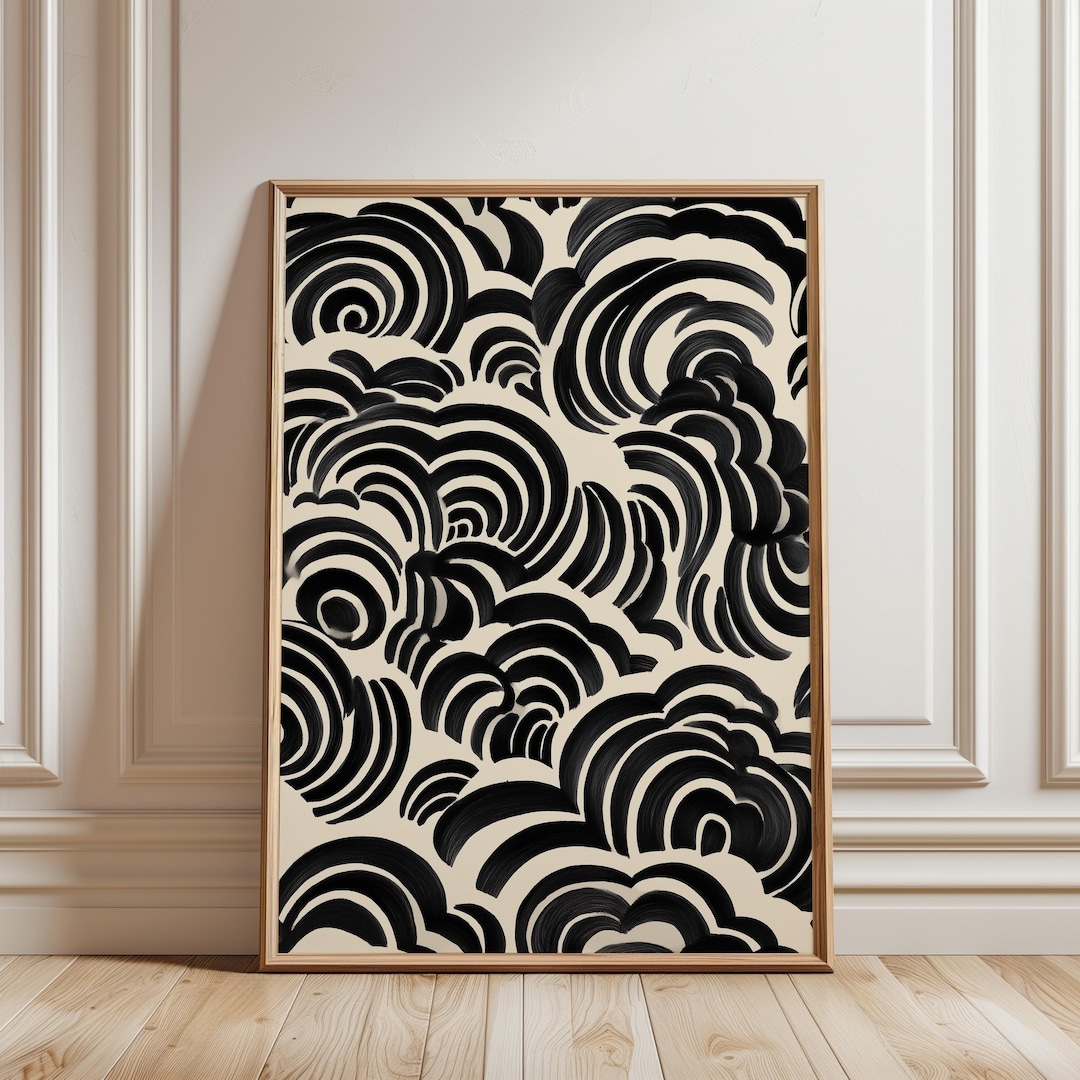 Printable Abstract Cloud Shapes Art - Modern Minimalist Linocut Design ...