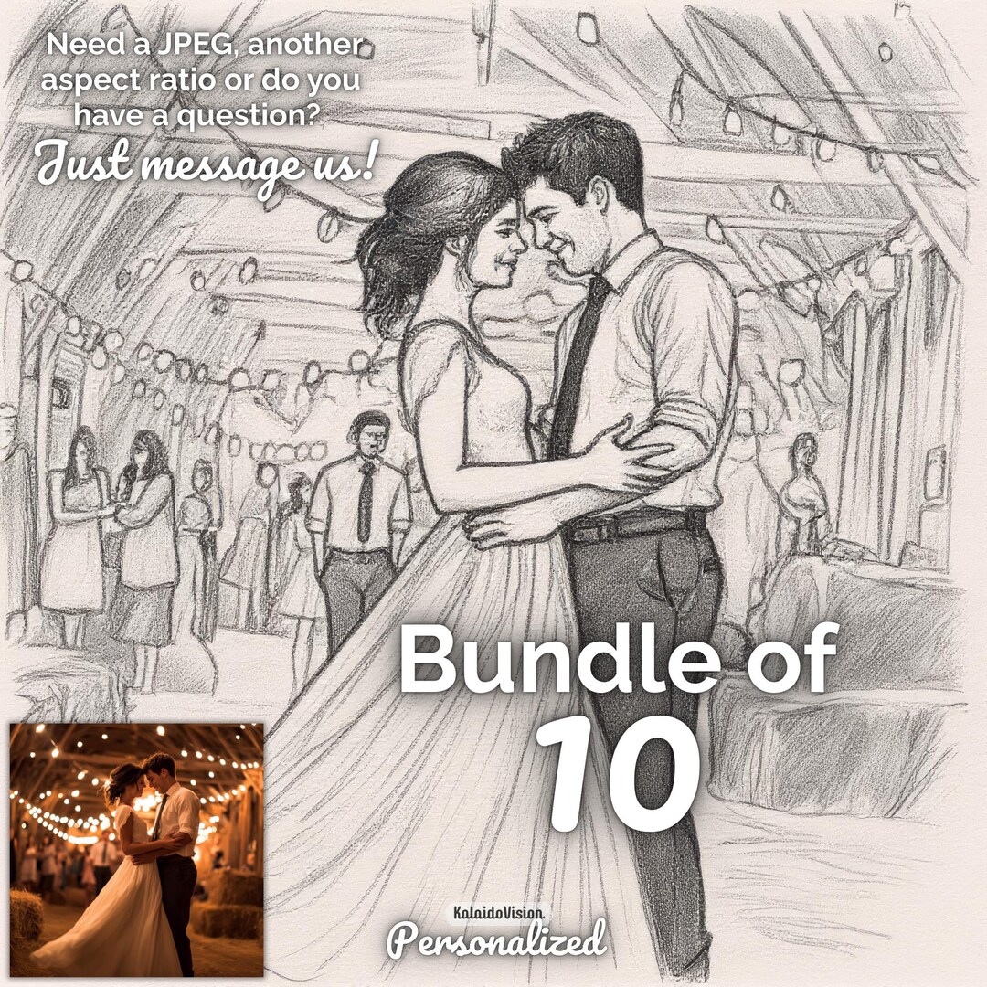 Personalized Custom Portrait From Photo Bundle of 10 Digital Sketched ...