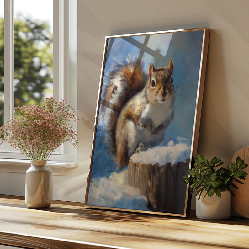 Arte rústica de esquilo de inverno para imprimir - Retrato aconchegante ...