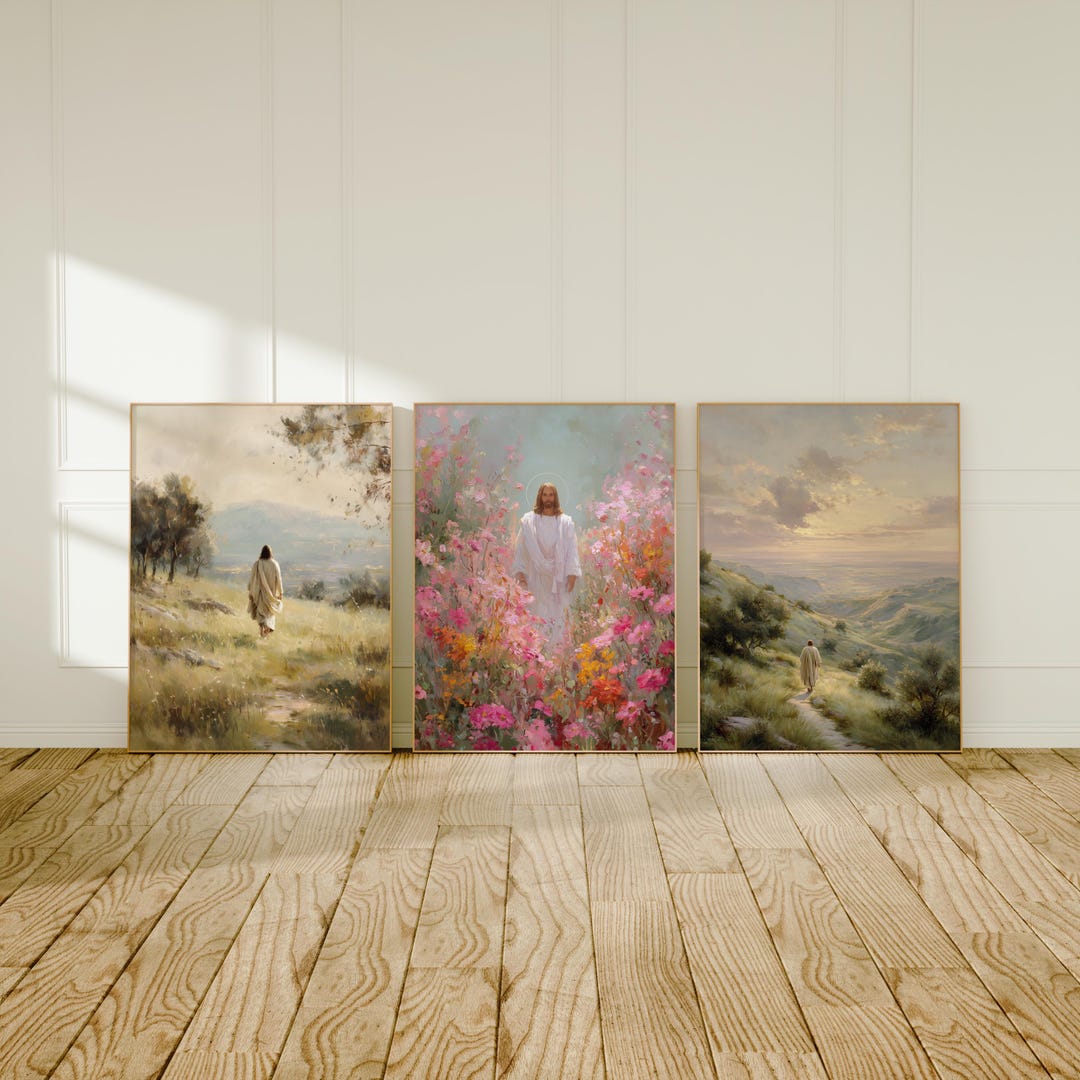 Jesus Christ Landscape Wall Art Set of 3 Printable Spiritual Paintings ...