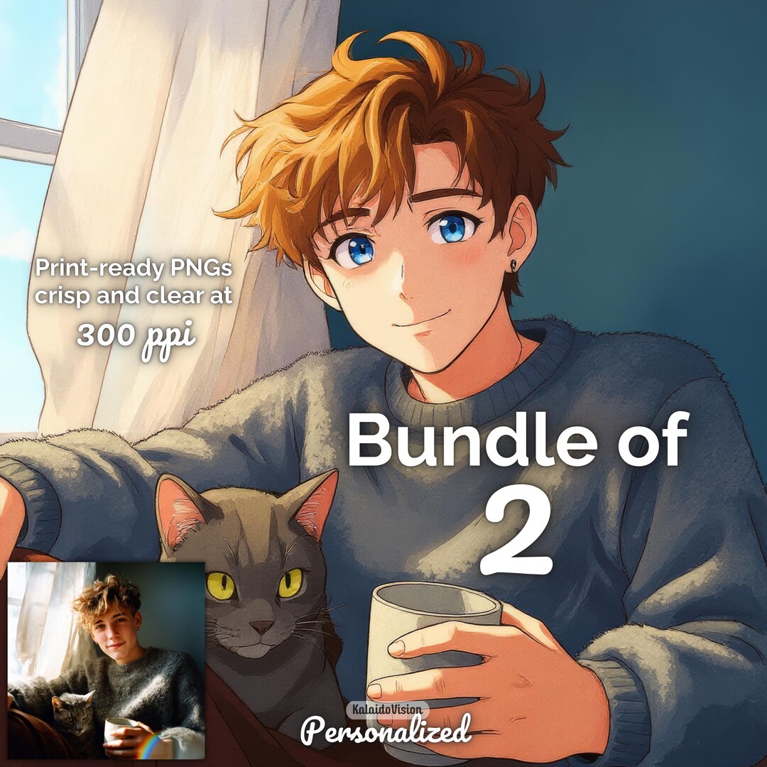 Personalized Anime Portrait From Photo: Custom Digital Art Gift (bundle ...