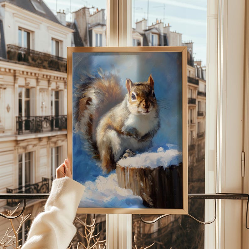 Arte rústica de esquilo de inverno para imprimir - Retrato aconchegante ...