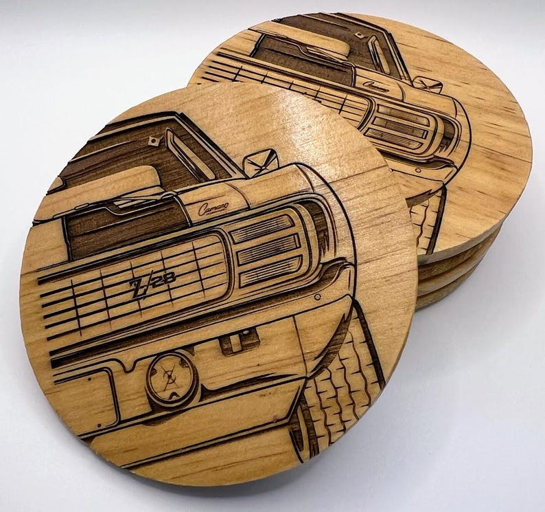 Car Themed Wooden Coasters Camaro Muscle Car Coasters Set Street Car ...