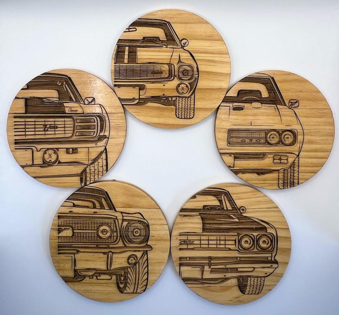 Custom Made Wooden Coasters With Classic American Muscle Cars, Hot Rods ...
