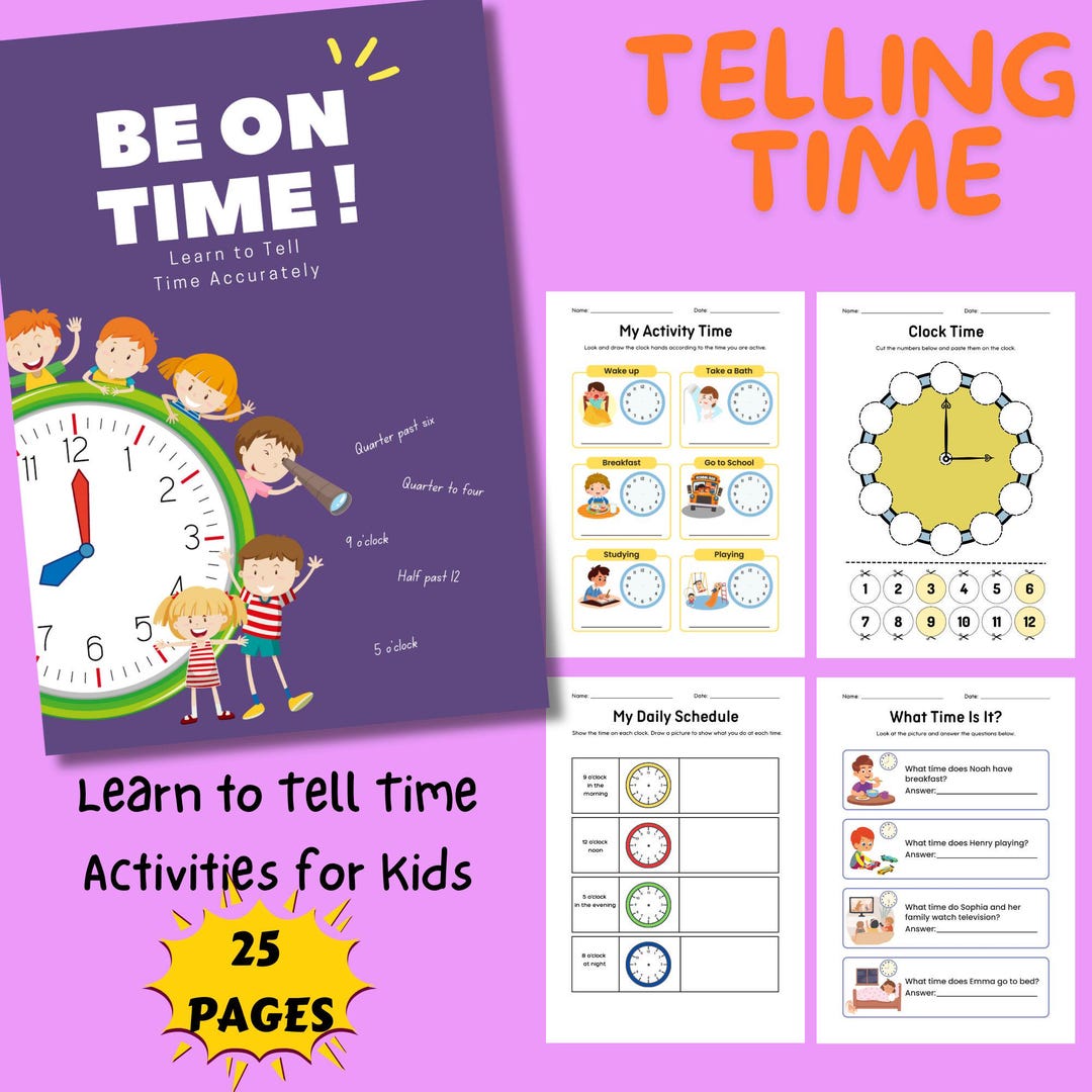 Telling Time Activity Worksheet, Learn to Tell Time Activities for Kids ...