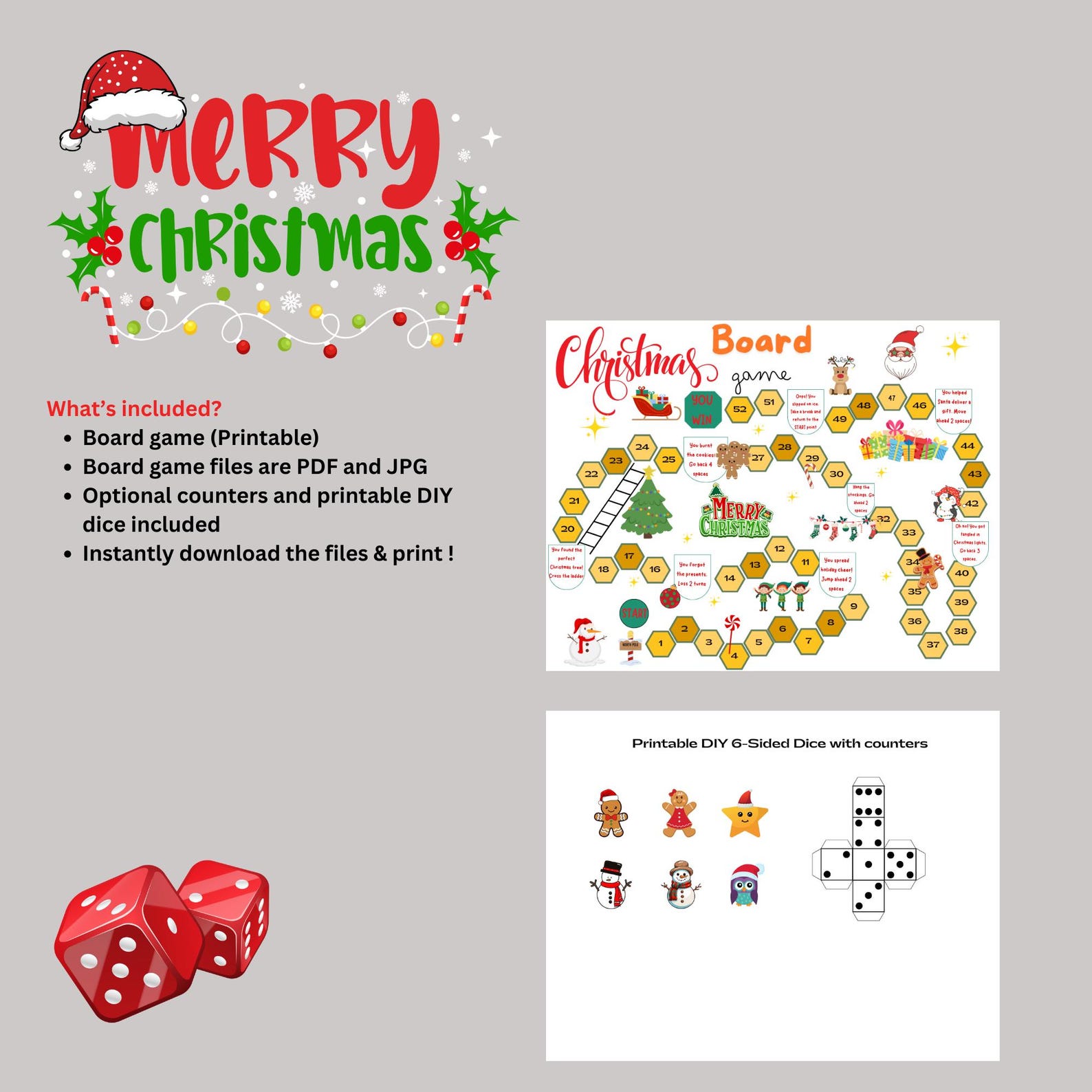 PRINTABLE Christmas Board Game, Xmas Family Party, Toddler Winter ...