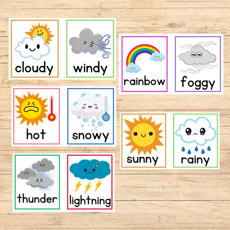 Weather Cards Vocabulary, 10 Montessori Cards, Nomenclature, Printable ...