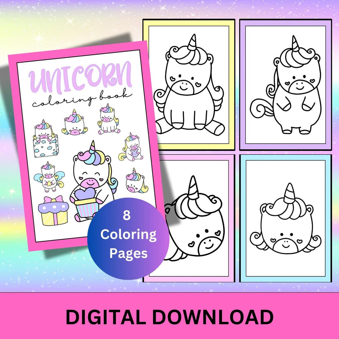 8 Unicorn Coloring Pages, Kids Ages 3-6 (digital Download) - Etsy