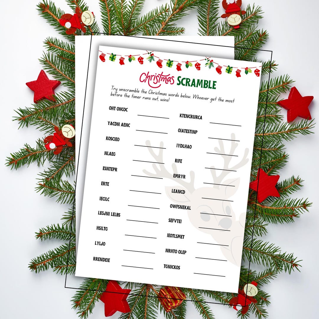 Christmas Word Scramble, Holiday Party Game, Printable Christmas Game ...