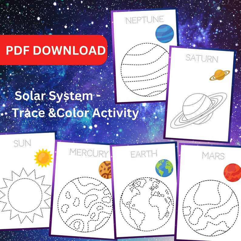Solar System Trace and Coloring Pages, Outer Space, Planets Coloring ...