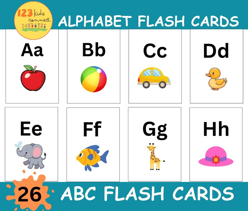 26 ABC Flash Cards, Educational Cards, A-Z Cards, Learn Abcs, Alphabet ...