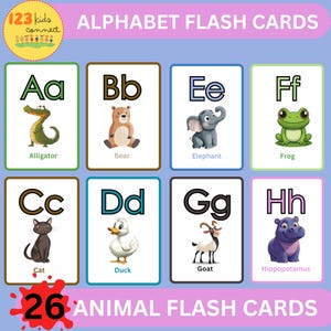 Animal Alphabet Flash Cards, ABC Printable, Preschool Educational ...