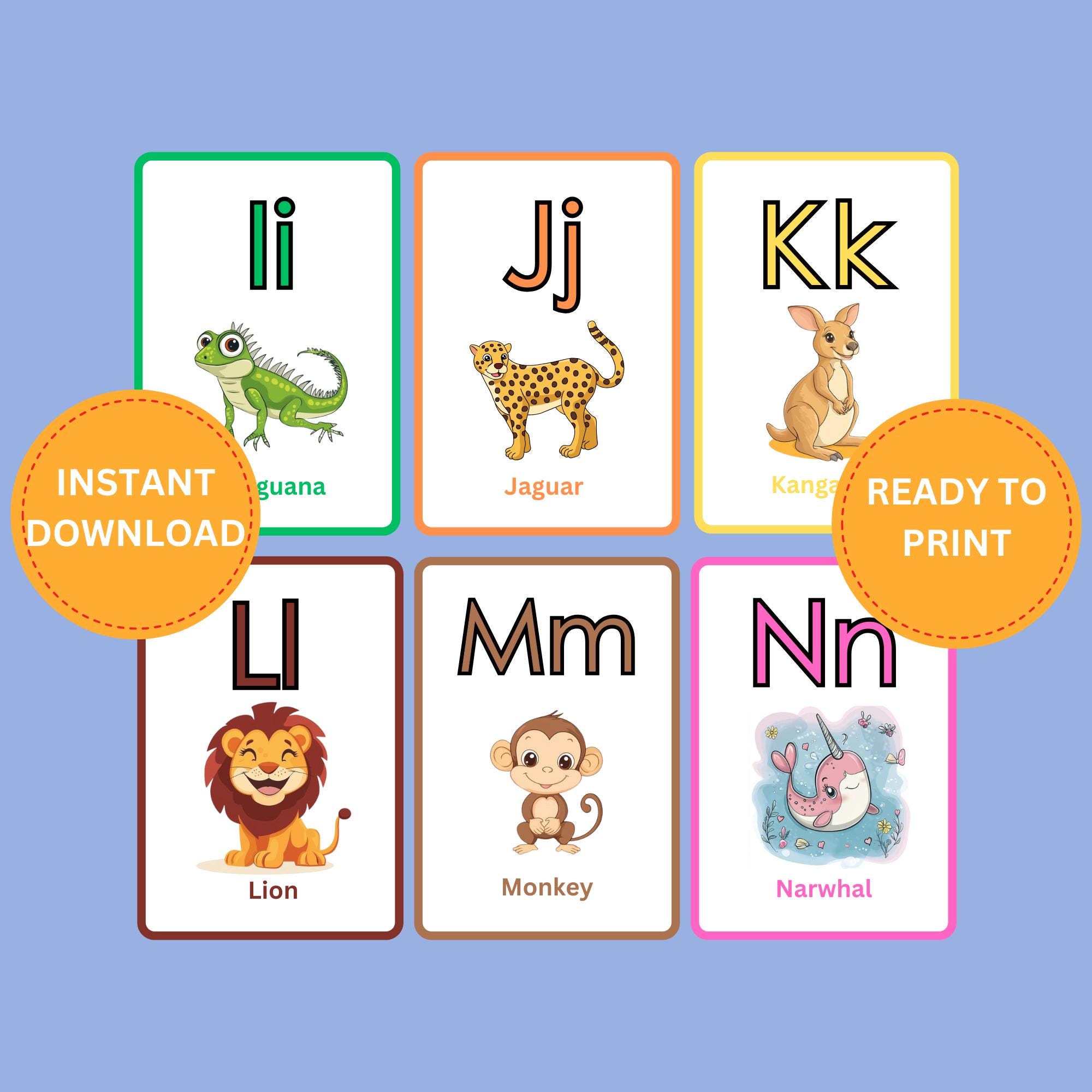 Animal Alphabet Flash Cards, ABC Printable, Preschool Educational ...