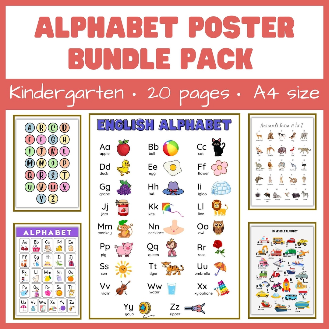 Kids Educational Poster Bundle, Alphabet Poster, Alphabet Chart ...
