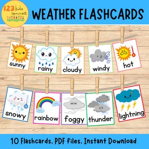 Weather Cards Vocabulary, 10 Montessori Cards, Nomenclature, Printable ...