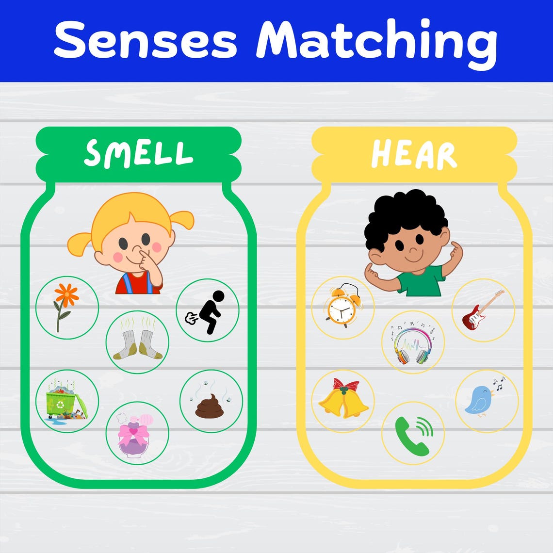Five Senses Matching, Sorting Activity, Busy Book, Preschool Printable ...