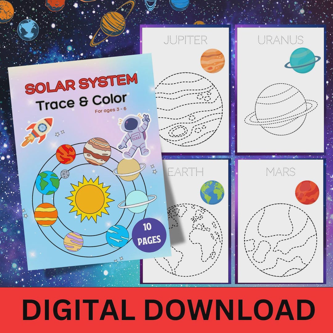 Solar System Coloring Pages: Trace and Learn Planets (PDF Digital ...