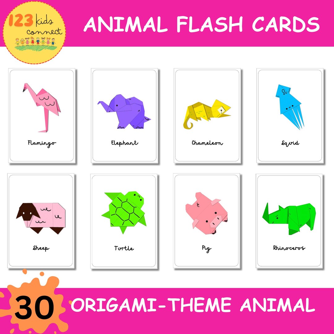 Animal Origami-theme Flash Cards, Printable Flashcards, Preschool ...
