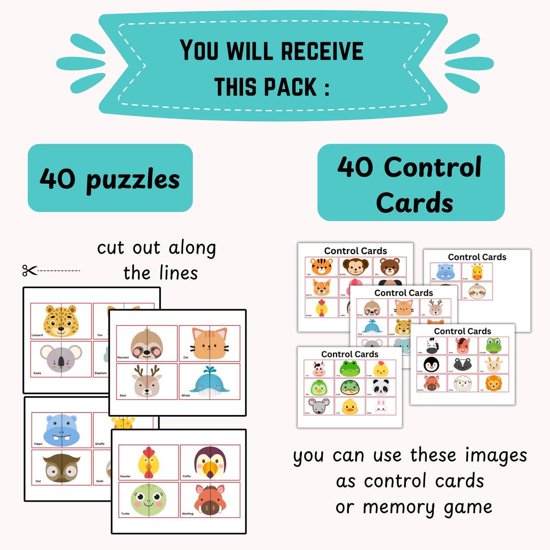 Animal Symmetry Puzzles, Matching Card Game, Montessori Activity ...