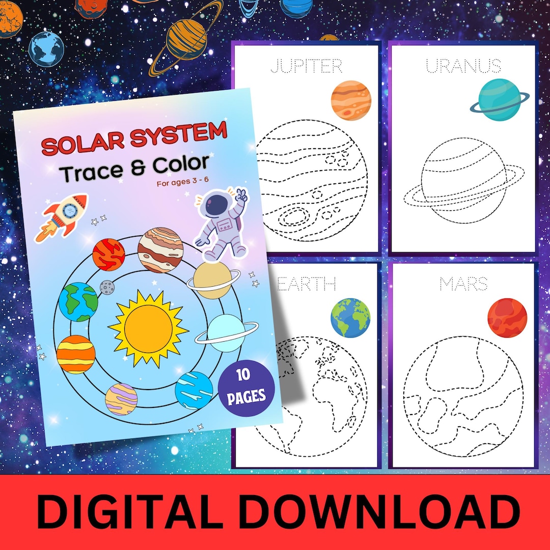 Solar System Trace and Coloring Pages, Outer Space, Planets Coloring ...