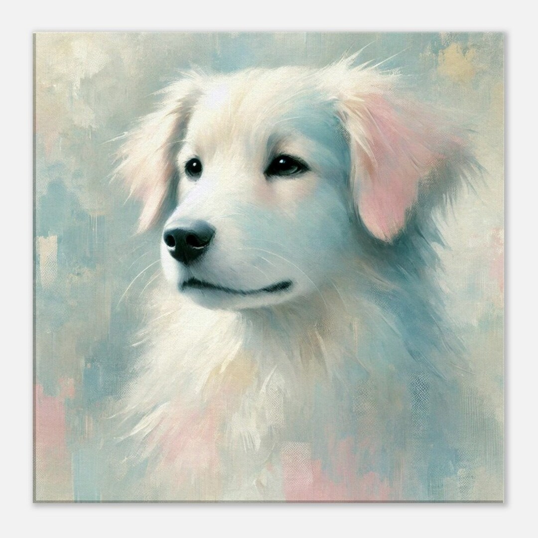Gentle White Puppy Portrait Soft and Serene Dog Art in Pastel Tones ...