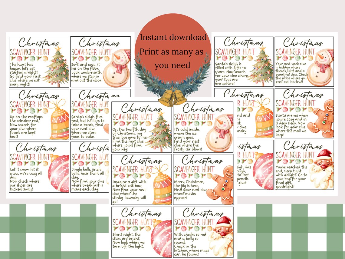 Christmas Scavenger Hunt Cards, Printable Christmas Games, Party Games ...