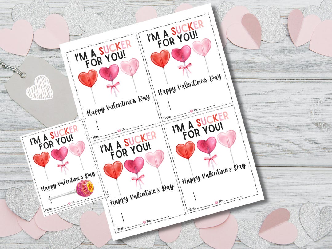 Printable Valentine's Day Sucker Card, Valentines Day Sucker Tag ...