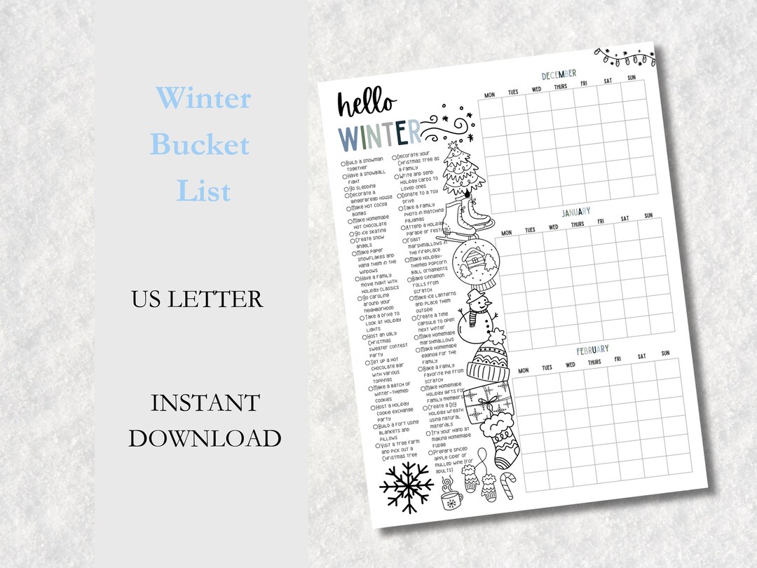 Christmas Bucket List Printable, Winter Bucket List Template, Christmas ...