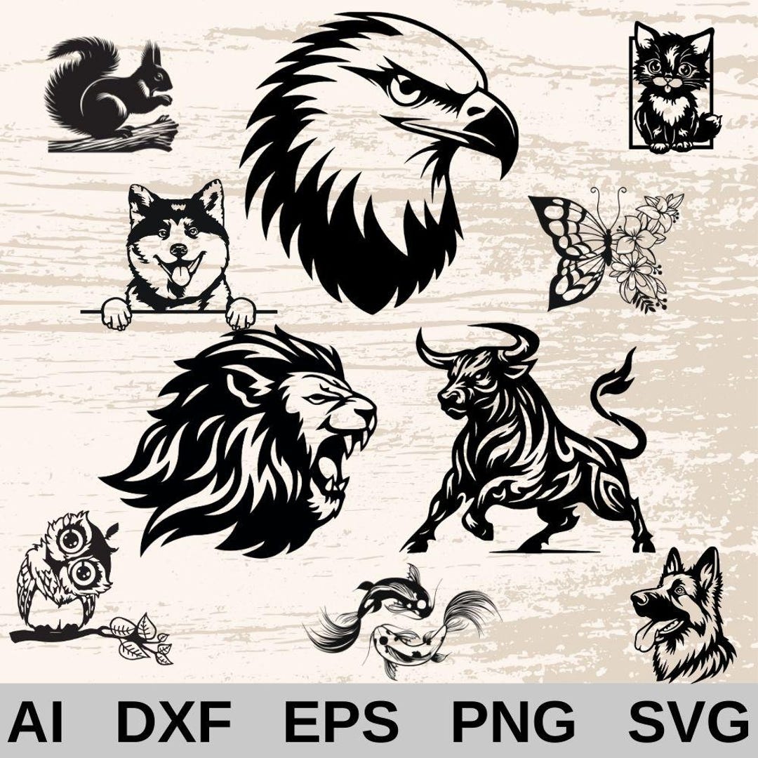 50 Animals Design Bundle | Animal Laser Cut Svg, Dxf, EPS, AI, PNG ...