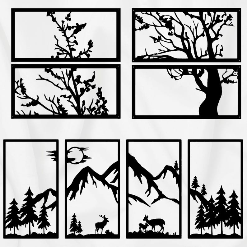 10 Nature Panels DXF for Laser, Water Jet Cutting, Tree Mountain Wall ...