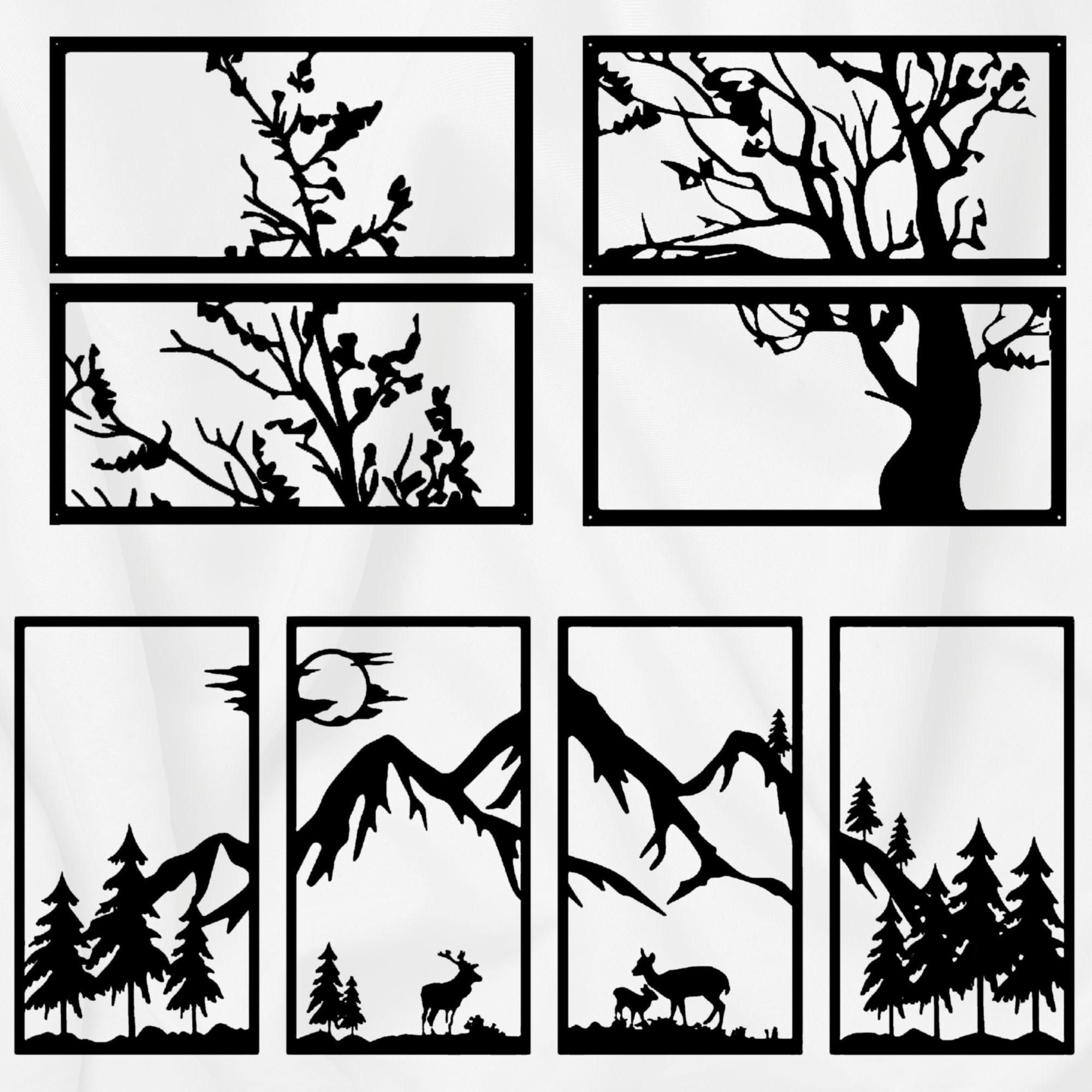 10 Nature Panels DXF for Laser, Water Jet Cutting, Tree Mountain Wall ...